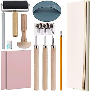 Rustark 42Pcs Rubber Stamp Making Kit, Printing Starter Tool Kit with Carving Knives,Rubber Carving Blocks,Ink Brayer Roller,Tracing Paper and More for Printmaking, Sculpting, Stamping