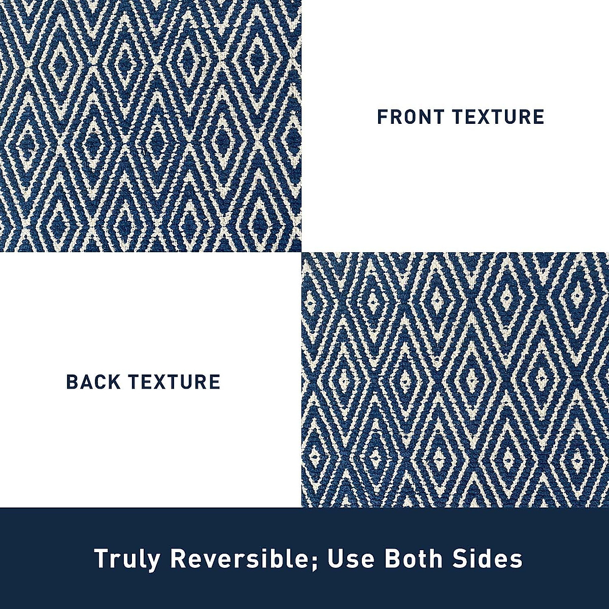 Chardin home 100% Cotton Diamond Rug Fully Reversible - Mat Size 21''x34'', Machine Washable, Navy/Ivory