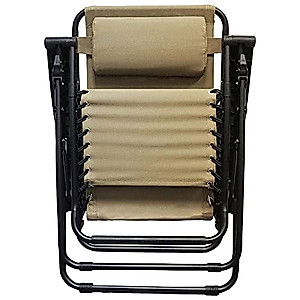 Caravan Sports Zero Gravity Outdoor Portable Folding Camping Lawn Deck Patio Pool Recliner Lounge Chair for Adults, Adjustable Headrest, Beige