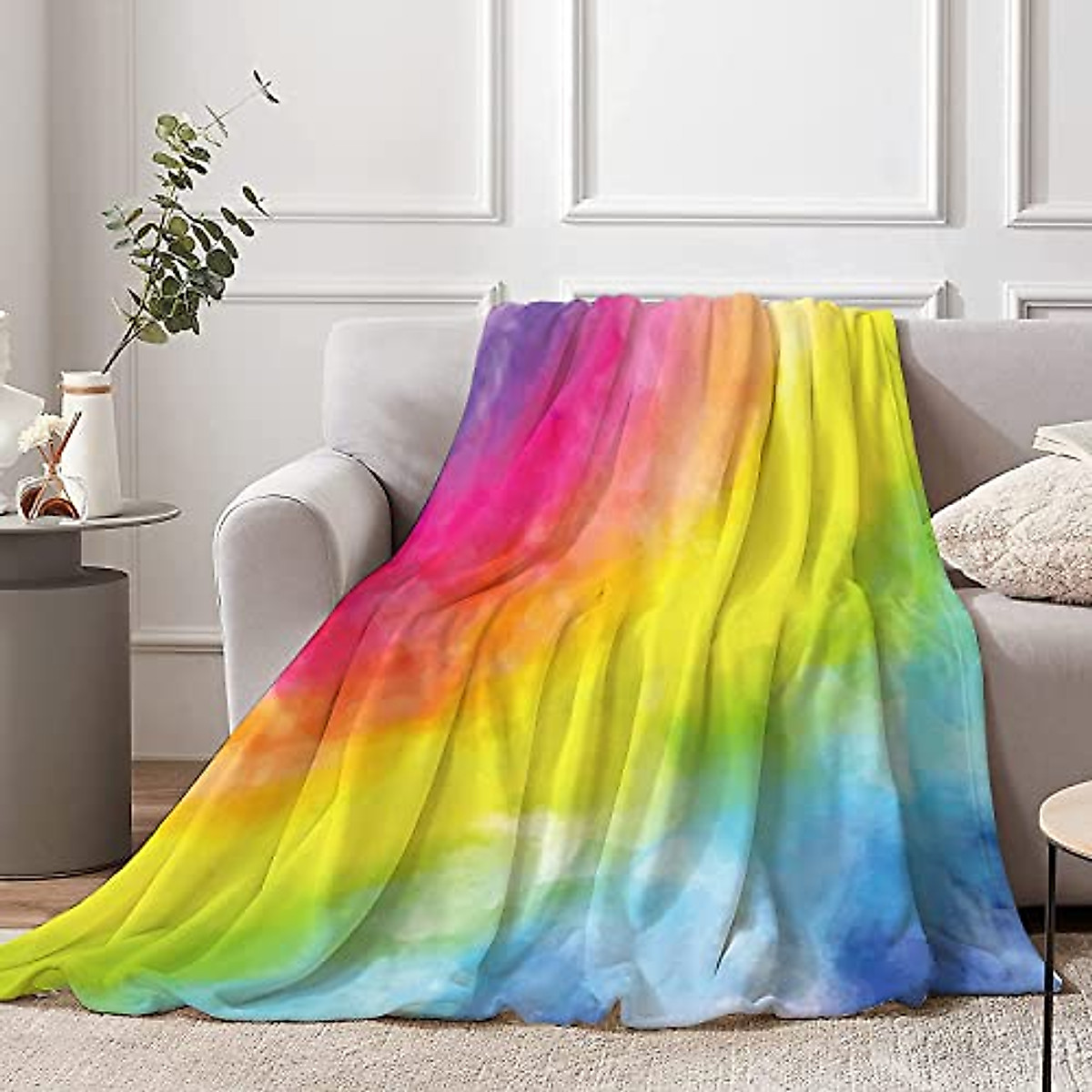 Paready Rainbow Colorful Blanket, Rainbow Throw Blanket Soft Fleece Blankets Suit All Season Gift Blanket for Girls Kids Adult Travel Camping Cozy Blanket for Bedroom Living Room Sofa Couch 50"x60"