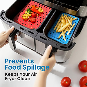 Reusable Air Fryer Liners 4 Pack for Dual Basket Fryers - Rectangle Silicone Airfryer Liners - 5.25 x 8” for Basket - Easy to Clean Air Fryer Accessories - Non-Stick Parchment Paper Replacement