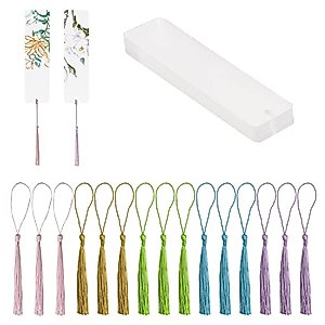 Clear Acrylic Bookmarks Penta Angel 15Pcs Rectangle Plastic Craft Transparent Blank Acrylic Book Markers with 15Pcs Small Bookmark Tassels for DIY Projects and Graduation Gift Tag (15)