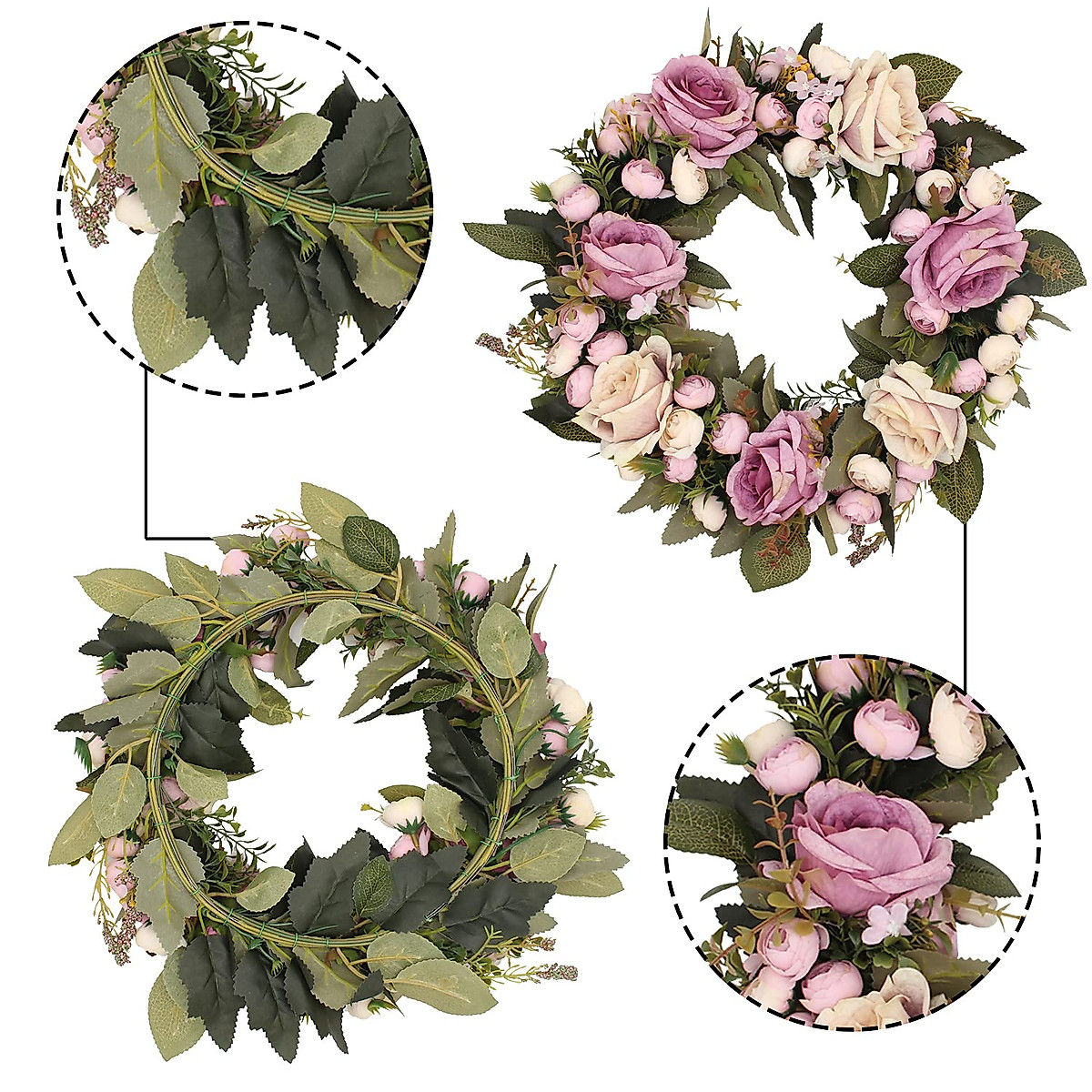 Floral Wreath Classic Flowers for Home Room Garden Lintel Decoration,Door Decorations Hanging for Christmas Party,13 Inch Wreath (Purple Peony)