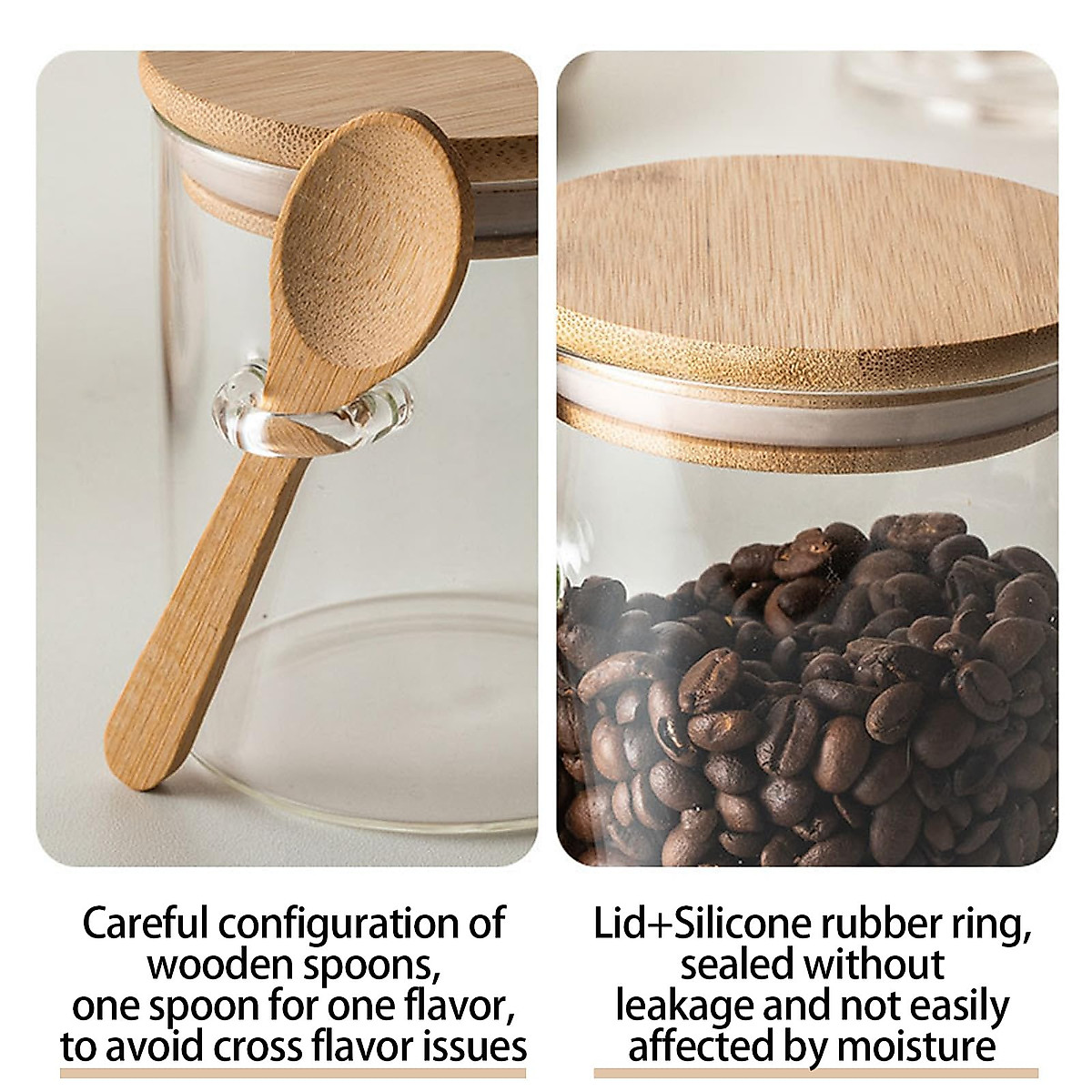 INSTITIZER 4 Pack Glass Jars with Bamboo Lid & Bamboo Spoons, 18.6oz Airtight Food Storage Containers, Clear Glass Jars for Cookie, Candy, Coffee, Sugar, Matcha Tea, Bath Salts