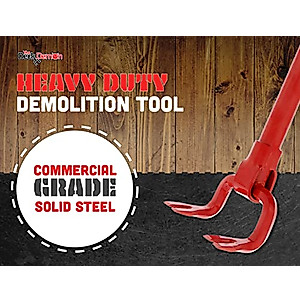 Deck Demon Wrecking Bar - 44 Inch Steel Deck Board Remover Tool - Save Time Removing Old Boards and Breaking Pallets - Heavy Duty, Non-Slip Handle with Dual Claw Head Nail Puller - Red, DD-201