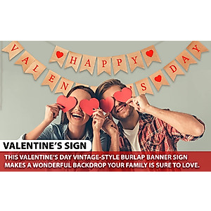 Mandala Crafts Happy Valentines Day Banner Valentines Day Decor - Burlap Happy Valentines Day Sign Decoration - Heart Valentine Garland for Fireplace Mantel