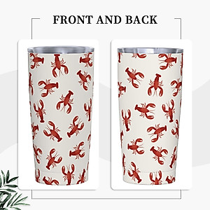 Dujiea 20oz Tumbler With Lid And Straw, Red Lobsters Crawfish Vacuum Insulated Iced Coffee Mug Reusable Travel Cup Stainless Steel Water Bottle