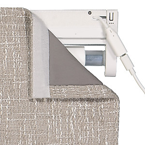 Eclipse Drewton Motorized 100% Blackout Cordless 35 in Wide x 64 in Long Textured Roman Shade in Linen