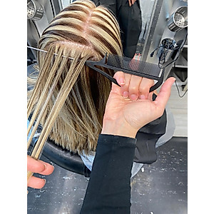 Pink Pewter Authentic "Never Let Go" Carbon Fibre Professional Styling Comb, Balayage and Highlighting Long Tail Metal Pick Teaser Comb (#2)