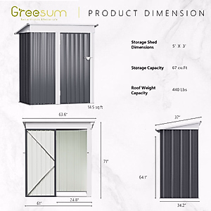 Greesum Metal Outdoor Storage Shed 5FT x 3FT, Steel Utility Tool Shed Storage House with Door & Lock, Metal Sheds Outdoor Storage for Backyard Garden Patio Lawn, Gray