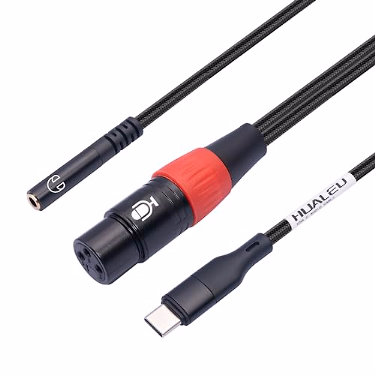 HUALEU 3.3FT USB C to XLR Female Mic Cable & 3.5mm (1/8") Female Stereo Out,XLR-to-USB C Digital Interface with Headphone Jack,for iPhone 15 Google Huawei Phone