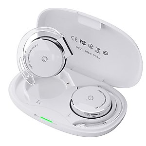 Open Ear Clip Headphones Bluetooth V5.3, Clip on Earphones Wireless with Earhooks On-Ear, Sports Headset Bluetooth with 4 Microphones, Noising Cancelling/Long Battery Life/with Charging Case (White)