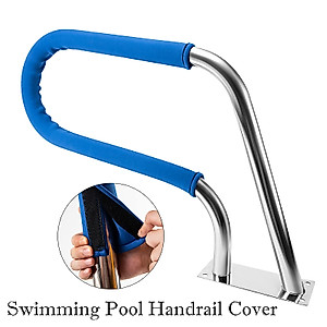 Pool Rail 32x23 Pool Railing for Inground Pool 304 Stainless Steel Pool Handrail Rustproof Pool Safety Handrails, Swimming Pool Stair Rail with Blue Grip Cover & Anchors Screws