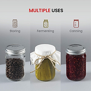 Glass Regular Mouth Mason Jars, Glass Jars with Silver Metal Airtight Lids for Meal Prep, Food Storage, Canning, Drinking, Overnight Oats, Jelly, Dry Food, Spices, Salads, Yogurt (10 Pack) (12 Ounce)