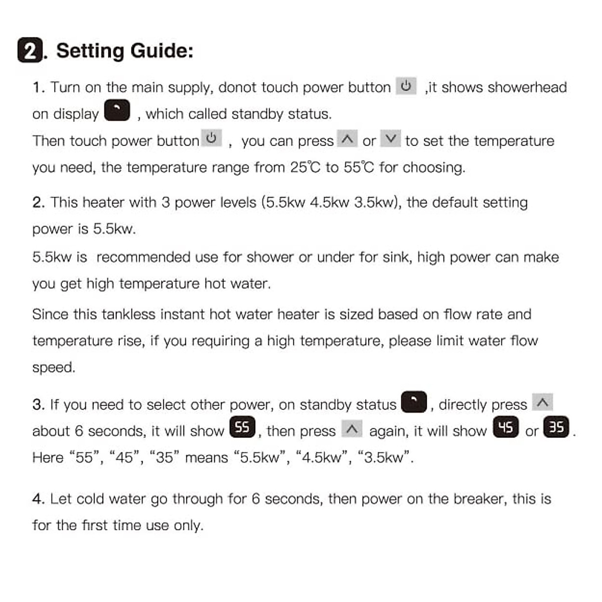 240V 5.5KW 4.5KW 3.5KW Instant Electric Hot Tankless Water Heater 3 Power Levels for Bathroom Kitchen RV Camping
