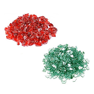 GRISUN Fire Glass for Fire Pit, 1/2 Inch Mix 20 Pounds High Luster Reflective Tempered Glass Rocks for Natural or Propane Fireplace, Safe for Outdoors and Indoors Firepit Glass
