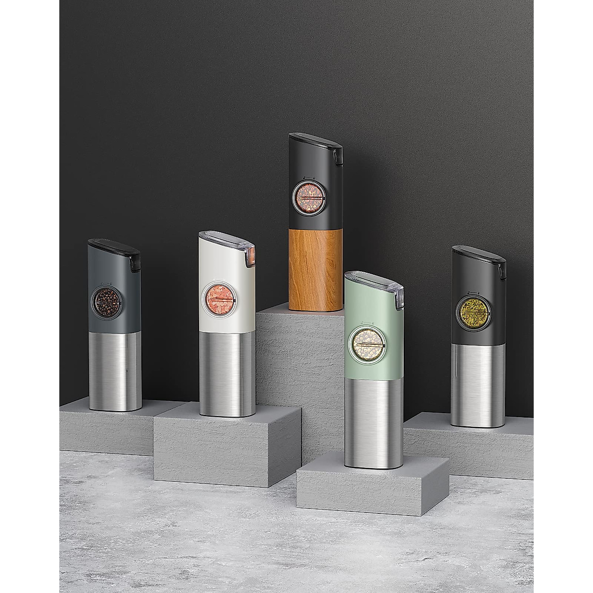 FORLIM Gravity Electric Salt and Pepper Grinder Set, Upgraded Large Capacity, USB Rechargeable Pepper grinder Automatic One Hand Operated, Adjustable Coarseness with LED Light（Natural Wood Grain）