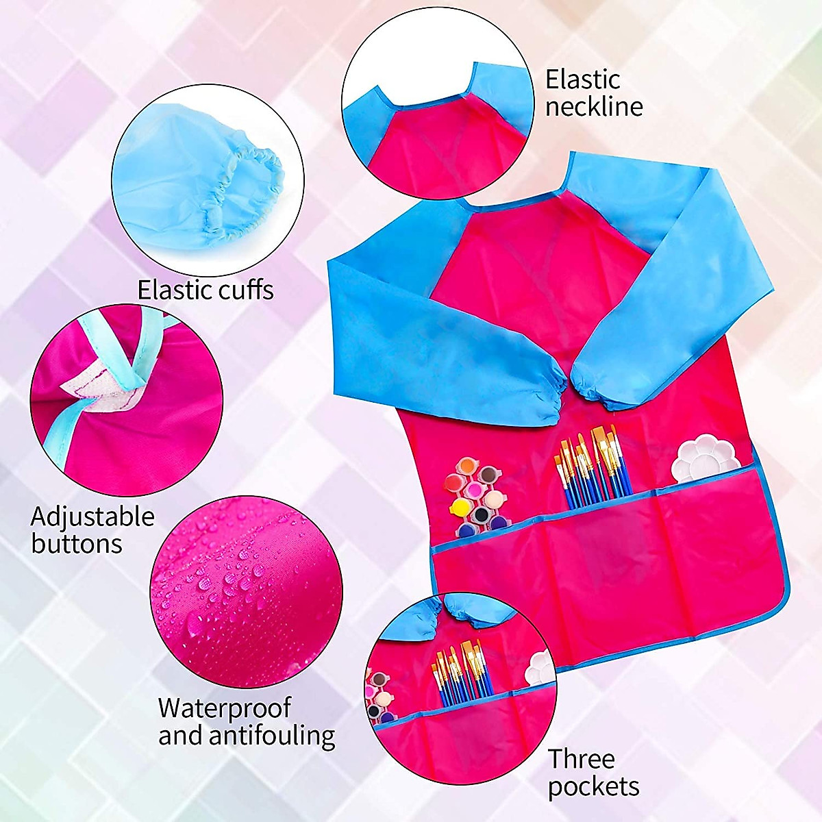 Elcimri Kids Art Smocks,Artist Painting Aprons Long Sleeve,Painting Smock,Toddler Painting Apron with 3 Pockets,Art Painting Supplies