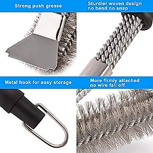 MEMX Grill Brush and Scraper,Strong BBQ Cleaner Accessories,Safe Wire Bristles 18" Stainless Steel Barbecue Triple Scrubber Cleaning Brush,Perfect Tools for Gas/Charcoal Grill.