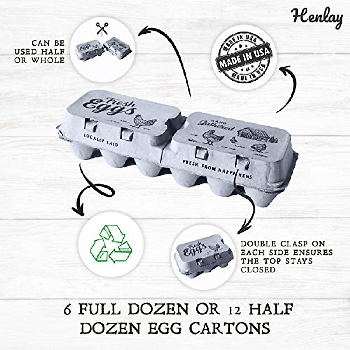Half Dozen Empty Egg Cartons- 15 Full Dozen Can Split to 30 Half Dozen Size Cartons- Securely Holds 6 or 12 Extra Large Eggs