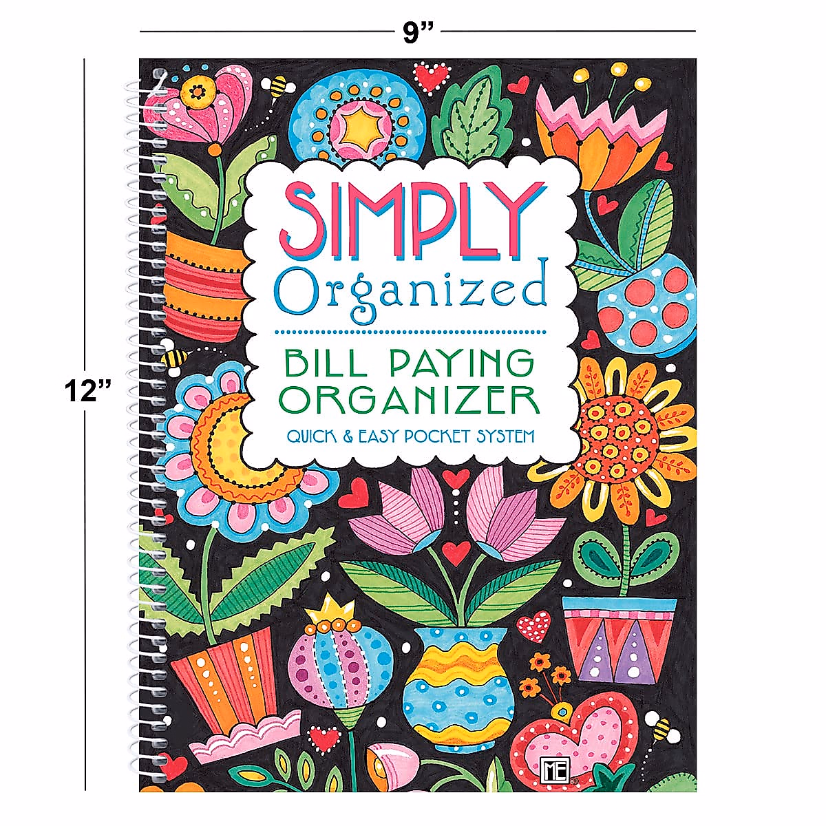 Current Mary Engelbreit Bill Paying Organizer Book - 9" x 12” Personal Account Book, Spiral Bound, 14 Storage Pockets, 32 Label Stickers, Monthly Finance & Payment Management Tracker for Home & Office