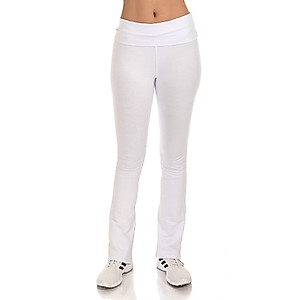 Simply Ravishing Cotton Fold Over Bootcut Yoga Pants (Size: XS-5X), Small, Ivory