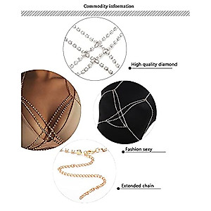 Lysee Body Jewelry - BeUrSelf Rhinestone Bra Chain Jewelry Sexy Summer Beach Bikini Halter Silver Gold Color Fashion Women Body Jewelry - (Metal color: Gold Color)