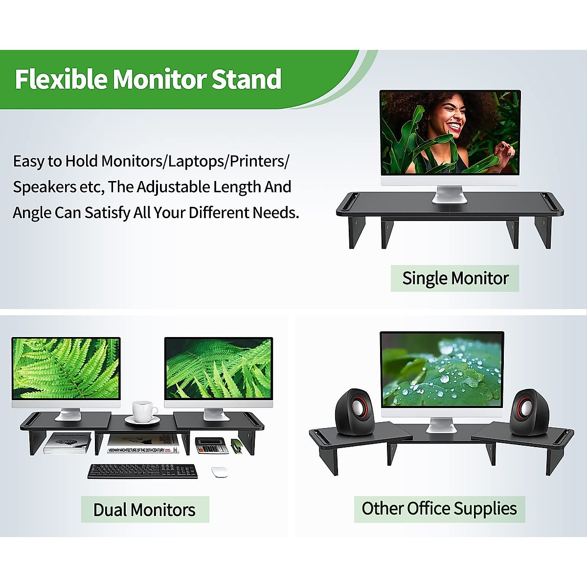 Zimilar Dual Monitor Stand Riser, Monitor Stand with Adjustable Length and Angle Monitor Stand Riser, 2 Tiers Laptop Computer Monitor Riser for PC Screen