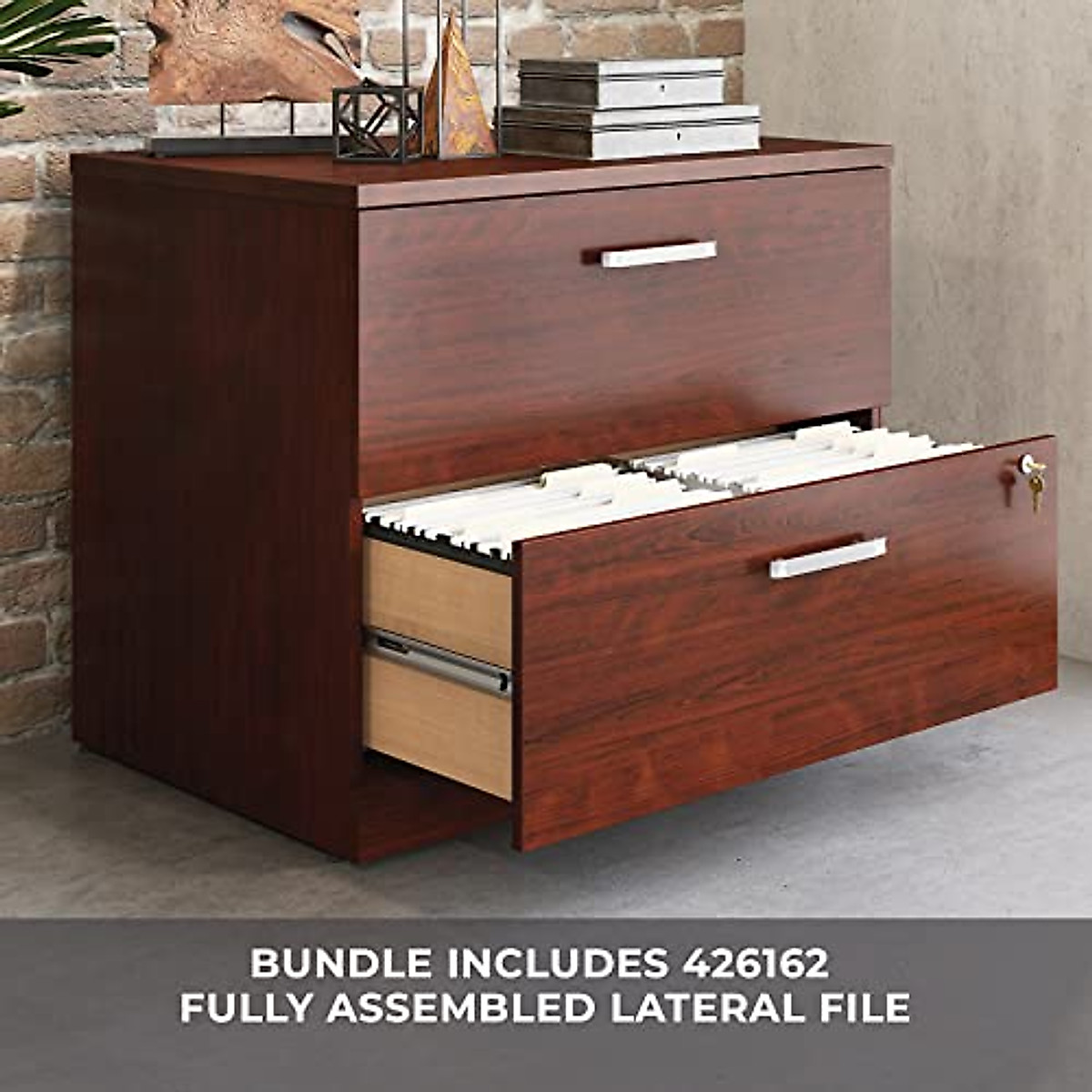 OfficeWorks by Sauder Affirm 72 X 24 Shell & LAT Ste, L: 71.10" x W: 23.47" x H: 29.29", Classic Cherry Finish