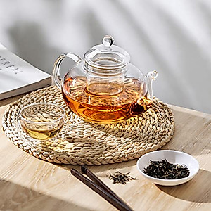CNGLASS Glass Teapot Stovetop Safe,Clear Teapot with Removable Infuser 20.3 oz,Loose Leaf and Blooming Tea Maker