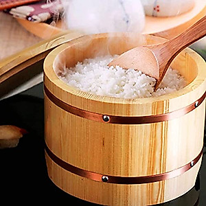Wooden Sushi Rice Bowl with Lid, Hangiri Sushi Oke Sushi Rice Mixing Tub for Restaurant Home, Kitchen Goods Siz,24cm 9.4in