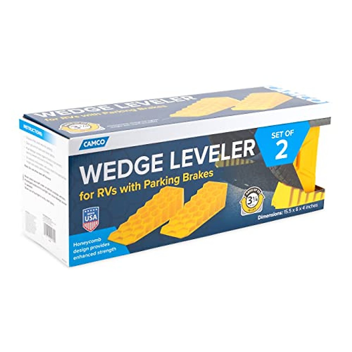 Camco Wedge RV Leveler, Set of 2 | Helps Your RV Appliances and Tanks Operate More Efficiently | Compatible with RVs with Parking Brakes | Yellow (44580)