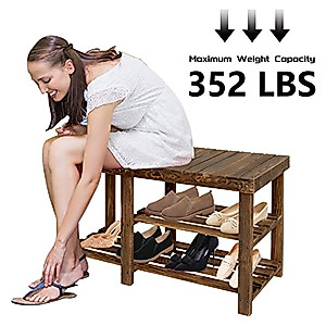 ECOMEX Shoe Rack Bench, 3-Tier Wood Shoe Bench with Boot Organizer, Free Standing Shoe Racks Bench, Storage Shoe Shelf for Entryway Hallway Bedroom, Balcony, Brown