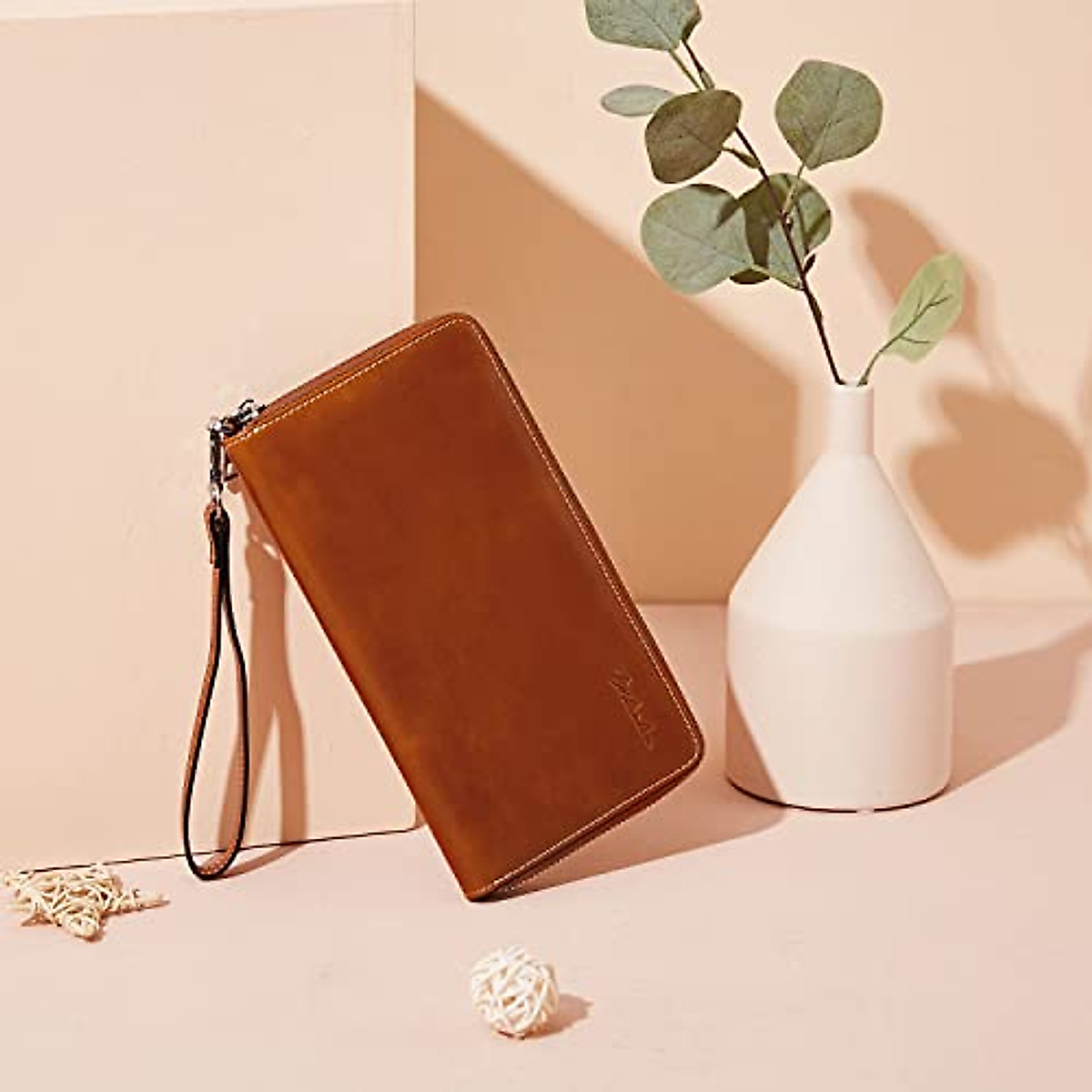 BOSTANTEN Leather Wallet for Women RFID Blocking Zip Around Credit Cards Holder Phone Clutch Brown