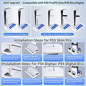 PS5 Cooling Station for PS5/Slim/Pro Disc Digital Console,PS5 Fan Cooling Fan with Dual PS 5 Controller Charger,3 Level Fan, RGB Light,12 Slot, PS5/Slim/Pro Stand for PlayStation 5 Console Accessories