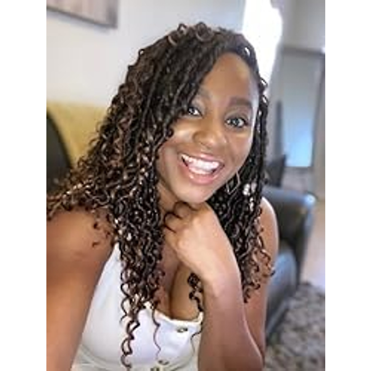 6 Packs Curly Goddess Faux Locs Crochet Hair for Black Women, 18 Inch Goddess Locs Crochet Hair Hippie Locs Synthetic Braids, Boho Style Hair Extensions (18 Inch, 6 Packs, T1B/30)