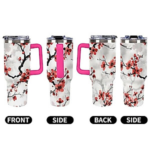 Cherry Flower 40 Oz Tumbler Insulated Stainless Steel Water Bottle Travel Mug Car Cup with Handle And Straw