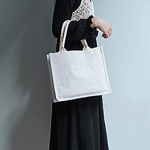 Segarty Tote Bags, 6 Pack Small White Burlap Jute Reusable Canvas Gift Favors Bag with Handles Blank Totes Bulk for Bridesmaid Wedding, Women Market Grocery Shopping, Bachelorette Party, Beach Trip