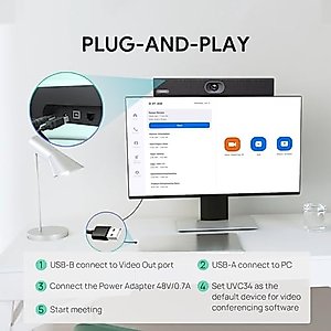 Yealink UVC34 4K Conference Room Camera System All-in-One Video Conferencing System, Auto Framing, 120° Wide Angle Webam with Microphone, Teams Certified Zoom Rooms Camera, PC Connected via USB-A