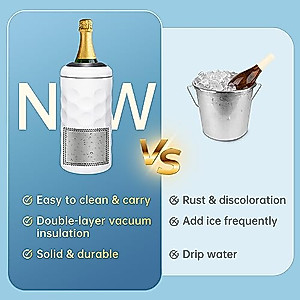 Wine Chiller Bucket with Stainless Steel Ice Cubes, Portable 750ml Wine Bottle Chiller Keep Beverages Cold, Wine Bottle Cooler Vacuum Insulated Wine Gifts for Women - White