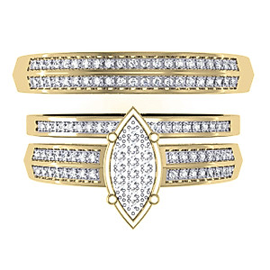 Dazzlingrock Collection 0.25 Carat (ctw) Round Diamond Men & Womens Engagement Ring Trio Set 1/4 CT, 10K Yellow Gold