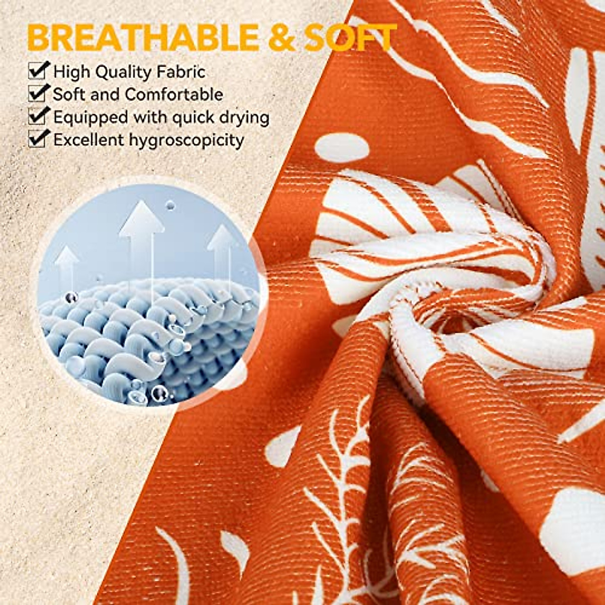 DECOMEN Beach Towel, Microfiber Beach Towels, Oversized Lightweight Quick Dry (73" x 35") Sand Proof, Absorbent, Compact, Beach Blanket, Lightweight Towel for The Swimming, Sports, Beach-Red Sea Snail