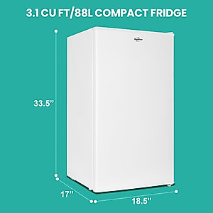 Koolatron Refrigerator - Mini Fridge With Freezer For Kitchen, Bedroom, office, Dorms, Cool Storage For Wine, Beverages, Compact Free Standing, Neveras Pequeñpara, 3.2 Cubic Feet Capacity, White