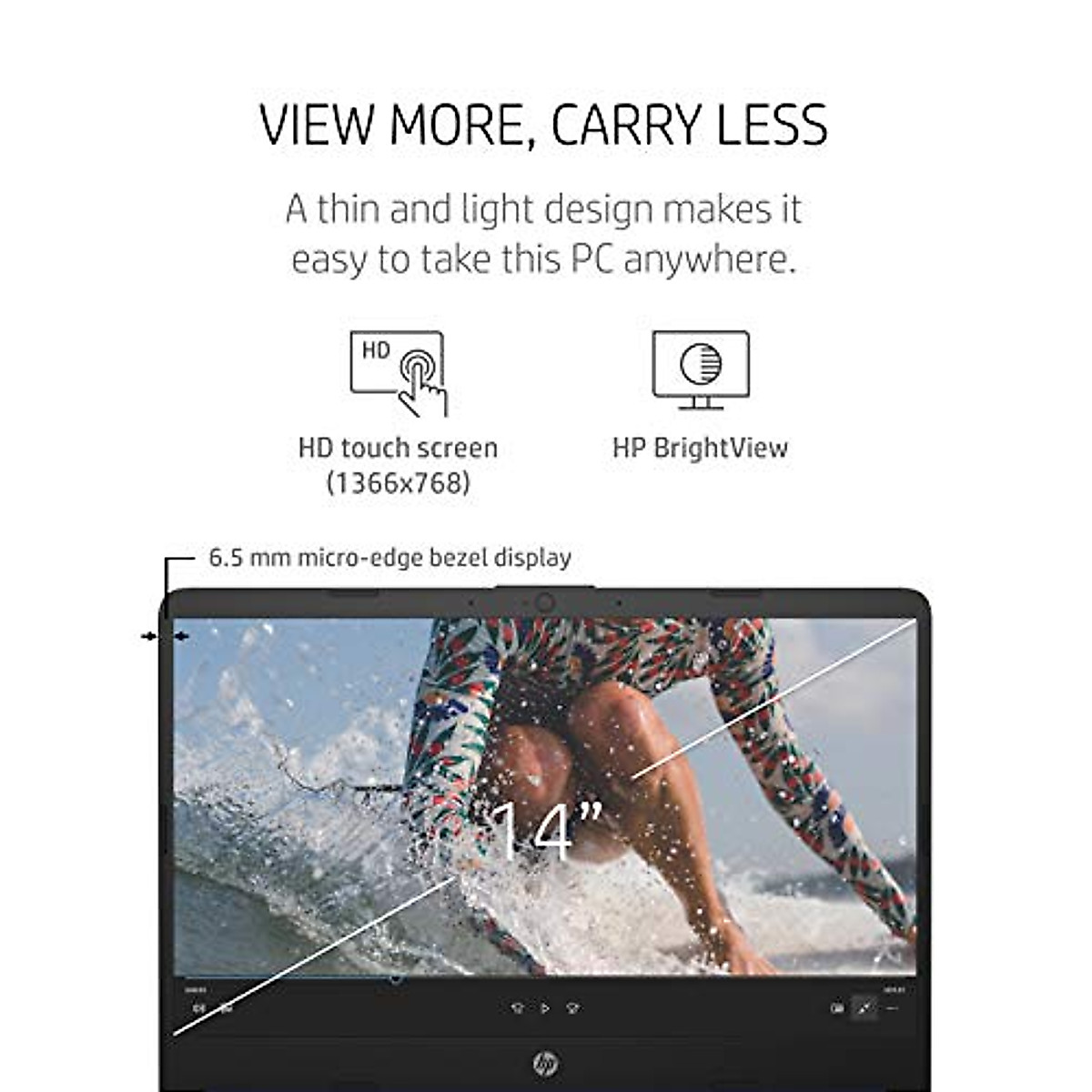 HP 14 Laptop, AMD 3020e, 4 GB RAM, 64 GB eMMC Storage, 14-inch HD Touchscreen, Windows 10 Home in S Mode, Long Battery Life, Microsoft 365, (14-fq0080nr, 2020)