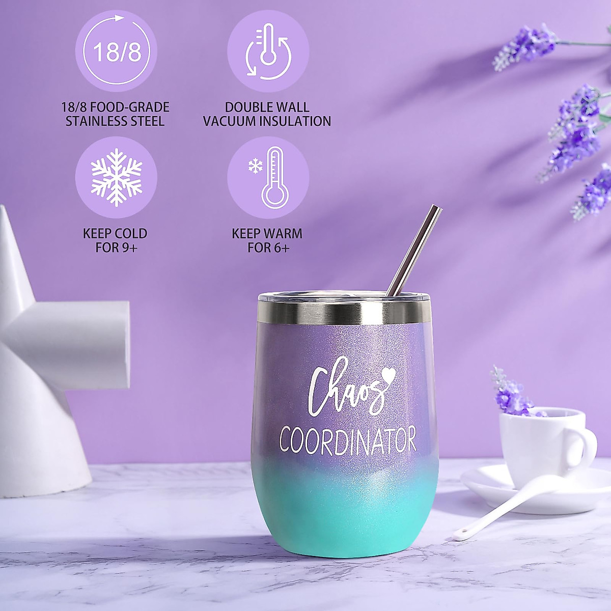 UAREHIBY Gifts for Women,Chaos Coordinator Gifts with 12 OZ Wine Tumbler for Boss Lady,Friend,Mom,Coworker,Manager,Teacher,Birthday Gifts for Women,Thank You Gifts for Women