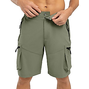TBMPOY Men's Hiking Work Shorts Quick Dry Cargo Outdoor Athletic Short for Men Zip Pockets Camping Fishing Sage Green 34