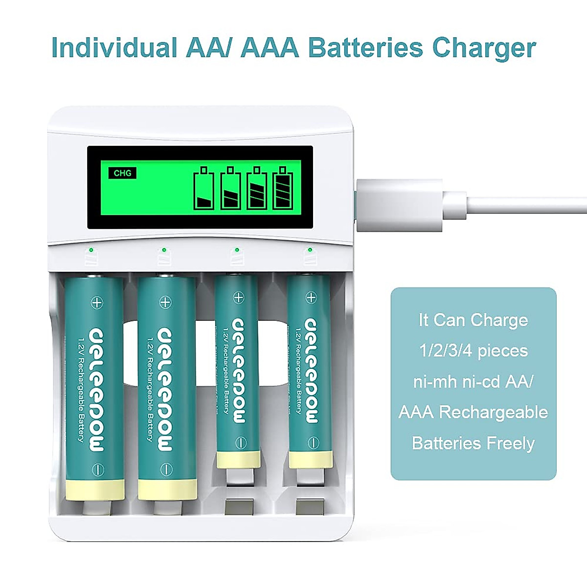 Deleepow NiMH Rechargeable AA Batteries, 8 Pack 3300mAh High Capacity 1.2v Pre-Charged Double A Battery with LCD Display AA/AAA Battery Charger
