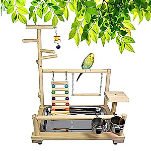 RoseFlower Parrots Bird Wooden Playstand, Birdcage Playground Play Gym Parakeet Playpen Ladder with Feeder Cup and Tray, Bird Toys Swing Exercise Toy #4