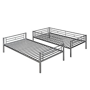 KELRIA Twin-Over-Twin Bunk Beds, Metal Bedframe Durable Steel Constructuin, Safety Ladder Rungs and Guard Rail, for Bedroom, Dormitory, Kids/Teens/Adults, (Sliver)