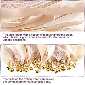 Sumind 40 Pieces Ribbon Wedding Streamers with Bells, Lace Fairy Wand Stick Party Ribbon Streamers Chromatic Silk Streamers for Party, Birthday and Holiday (Champagne)